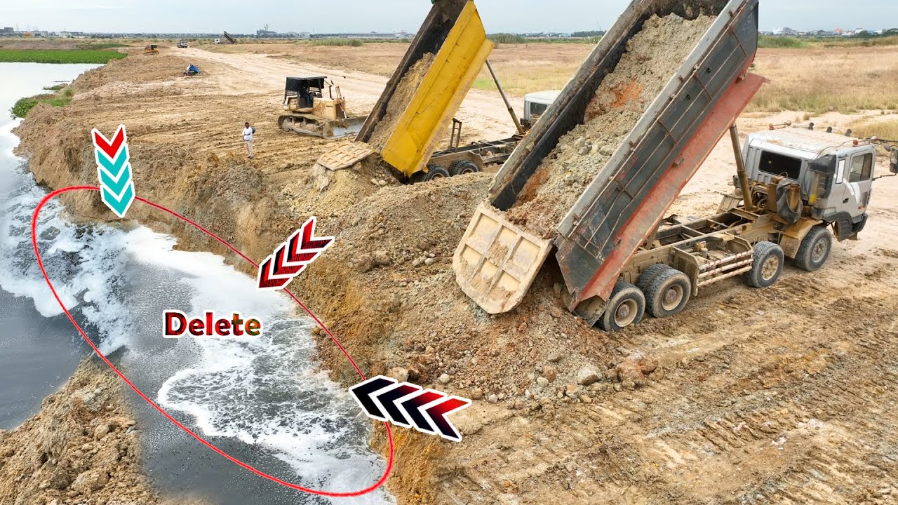 Best Project With Big Bulldozer KOMATSU D60p Pushing Soil Into Water ...