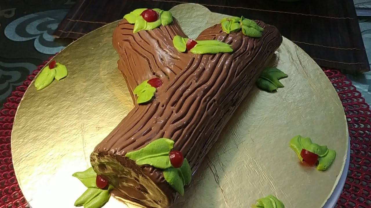Chocolate Tree Log Cake || How to make Swiss Chocolate Log Cake ...