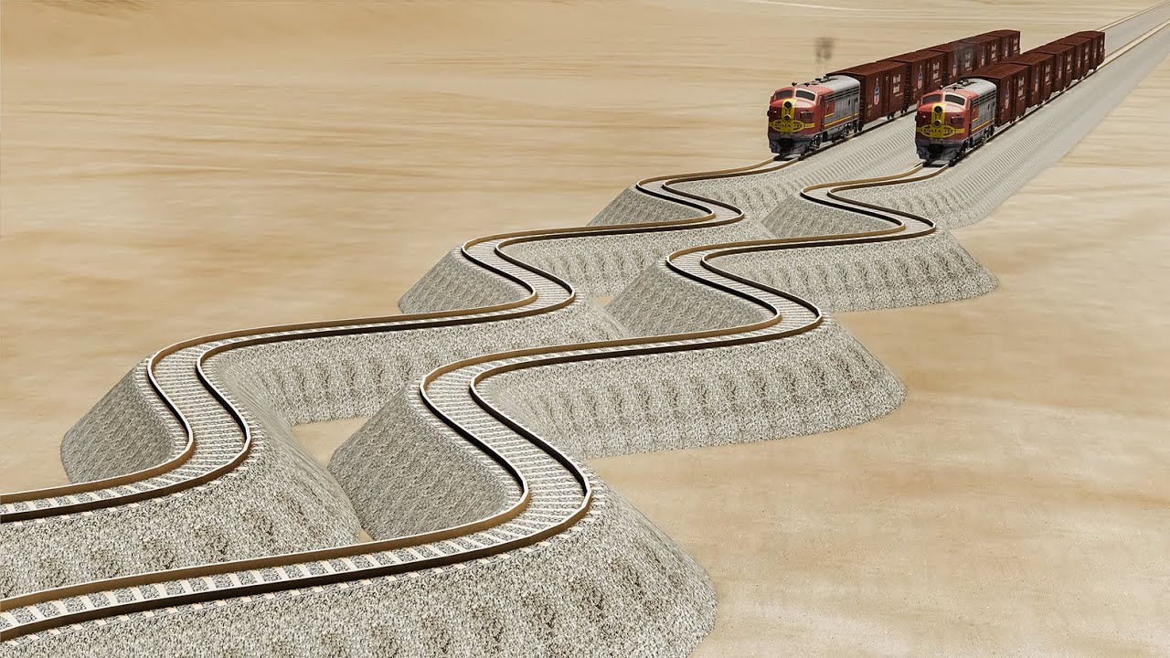 Double Snake Shape Weird Rail Tracks Vs Trains Crossing - BeamNG.Drive ...