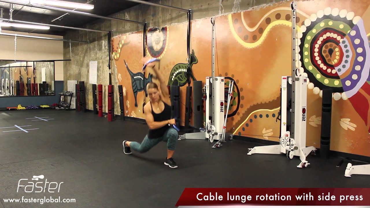 Base Exercise Cable Lunge Rotation with Side Press - YouTube