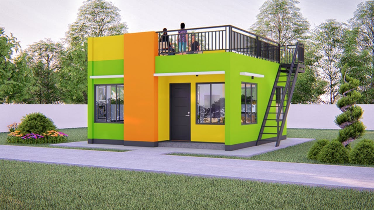 Contemporary Small House Design Box Type with Roof Top (6x6m20x20ft ...