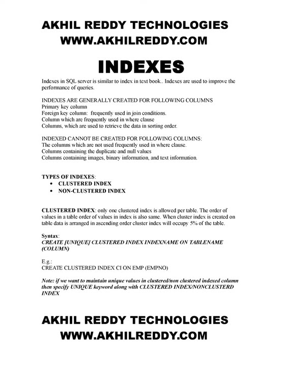 Indexes In Sql Server Youtube