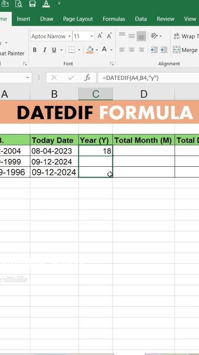 datedif formula in excel - YouTube