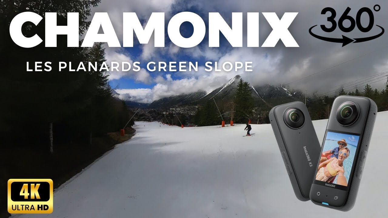 CHAMONIX SKI LES PLANARDS GREEN SLOPE insta 360 X3 camera, 4K, 360 view ...