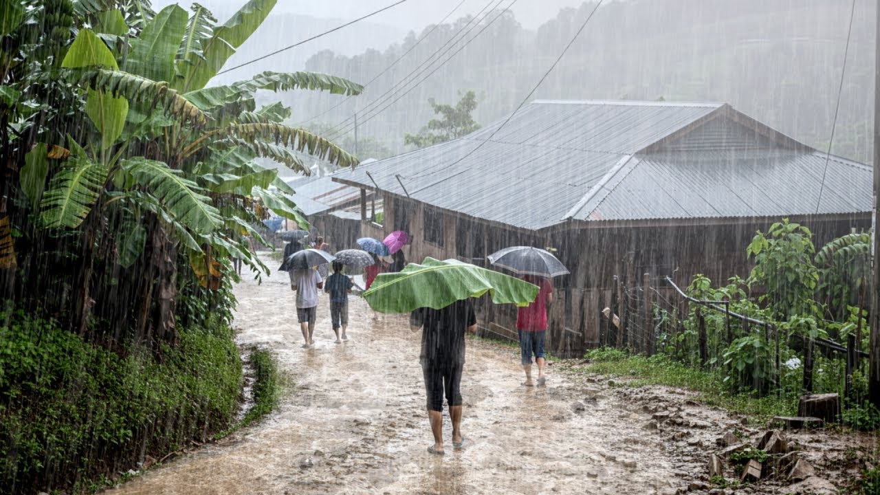 Walking in the rain in some villages | Rain Sounds Healing for Insomnia ...