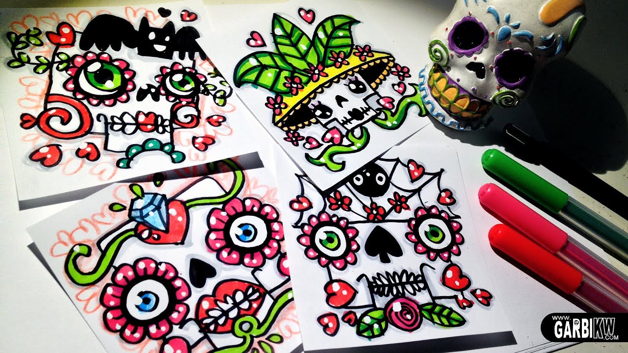 Tutorial Cómo dibujar Catrinas, Calacas y Sugar Skulls by Garbi KW ...