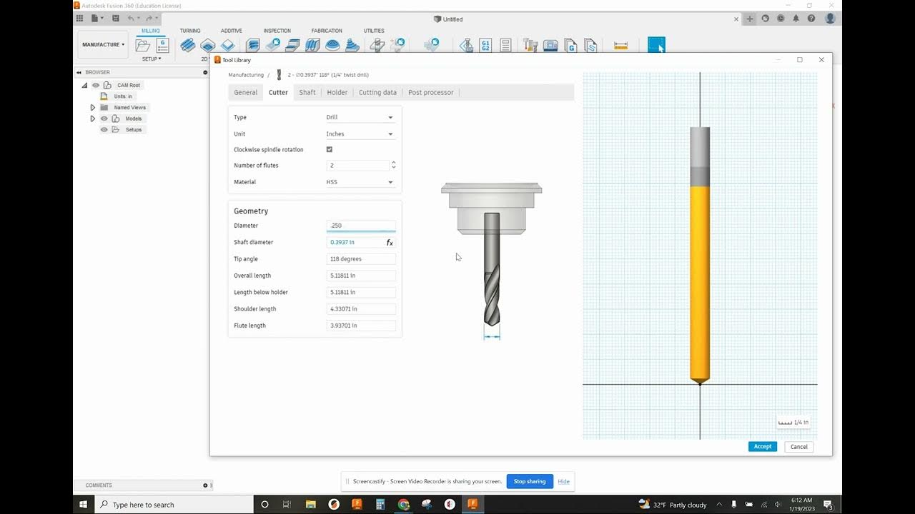 Fusion 360 - add a drill to the tool library - YouTube