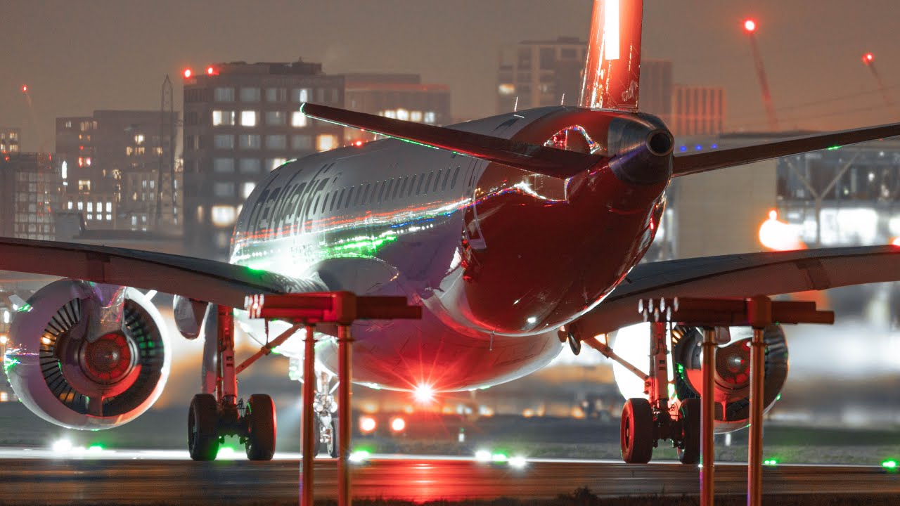 4K Helvetic Airways Embraer E190 E2 Take off from London City Airport ...