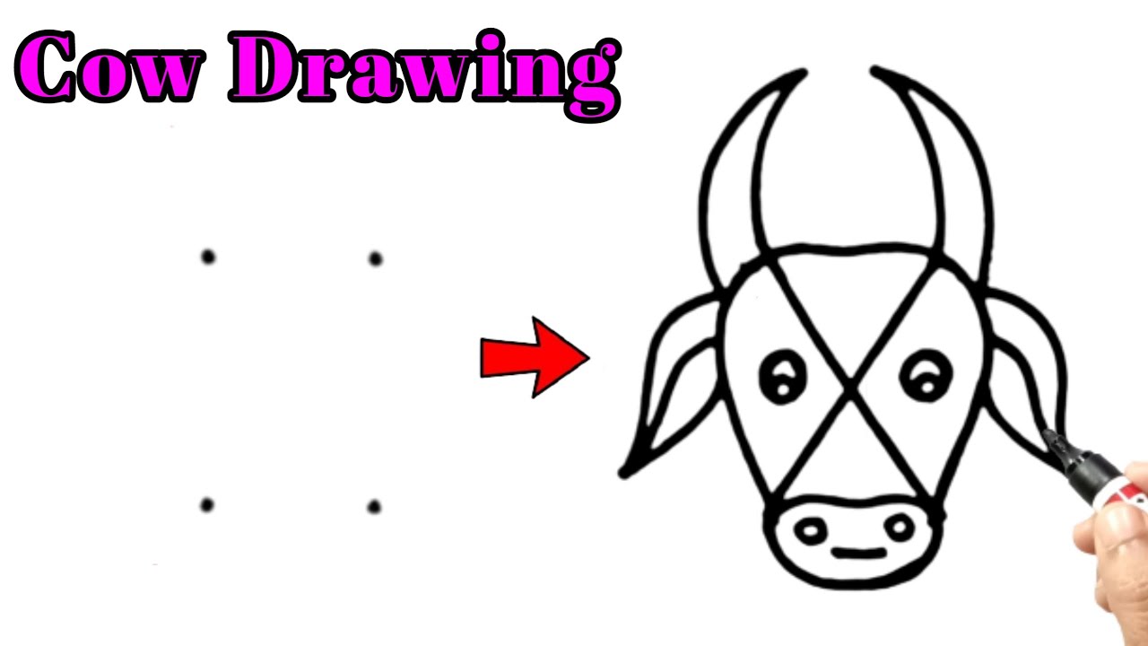 Cow Drawing Easy With 2x2 Dots | How to Draw a Cow From Dots Easy - YouTube