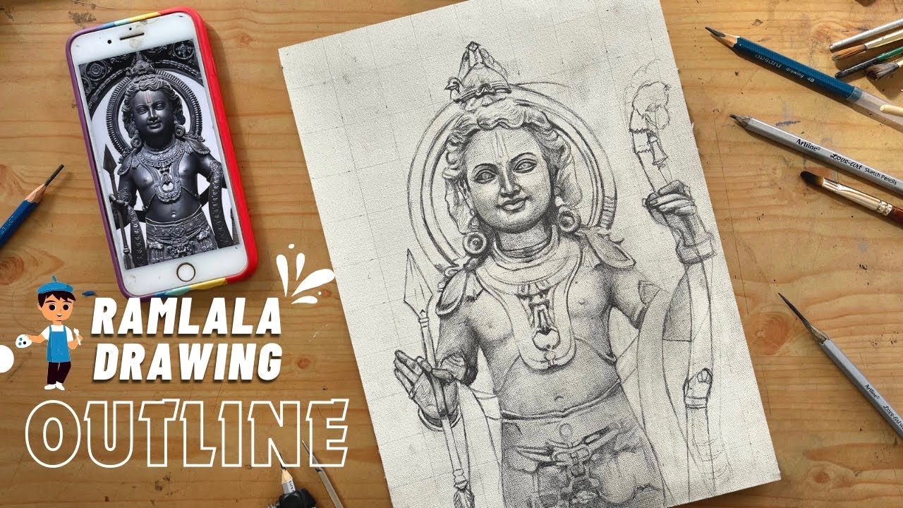 Ram Lala Painting OUTLINE Drawing With Grid Line Method #outline # ...