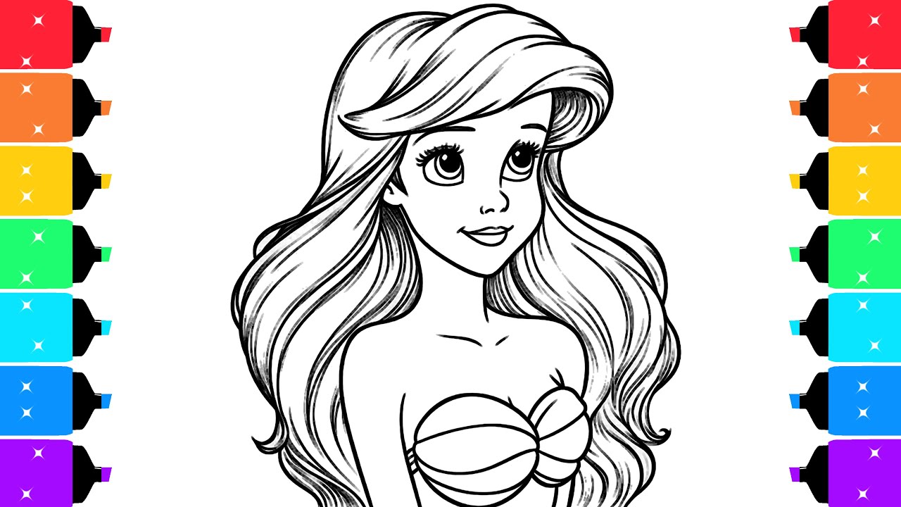Disney Princess Coloring Pages | Drawing Ariel Little Mermaid - YouTube