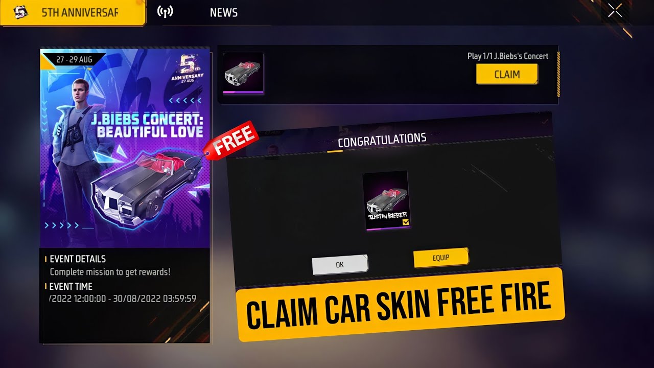 FREE J Biebs Sport Car Skin Free Fire | J Biebs Concert Beutiful Love ...