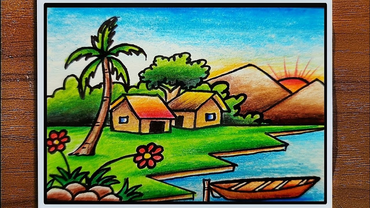 how to draw a Nature scenery drawing with pencil colour || nature ...