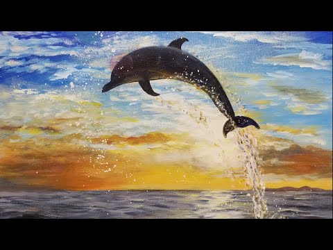 Easy Dolphin Sunset Seascape Acrylic Painting LIVE Instruction