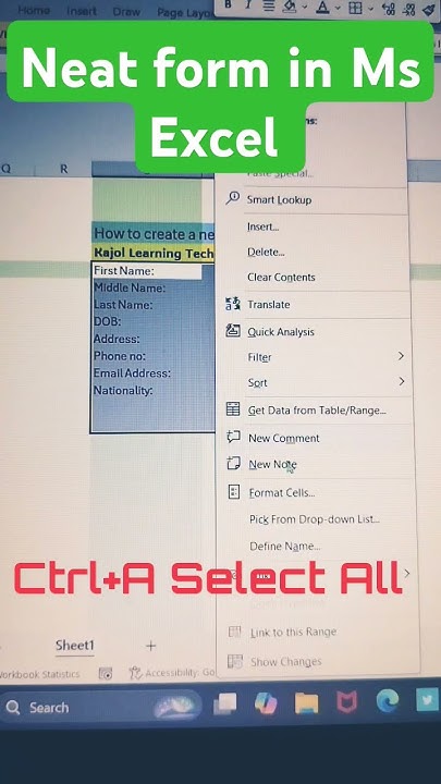 How to Create Neat form in Ms Excel? |#msexceltutorial #useful #secret ...