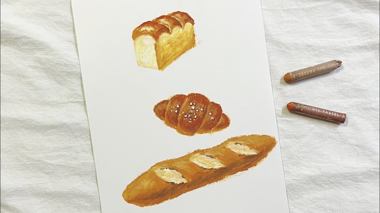 오일파스텔로 빵 그리기. Drawing bread with oil pastel. - YouTube