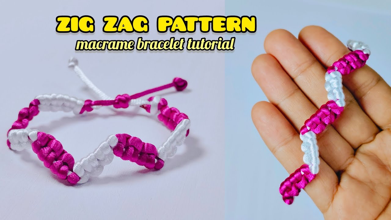 ZIG ZAG PATTERN MACRAME BRACELET TUTORIAL || DIY Gelang tali satin pola zigzag - YouTube