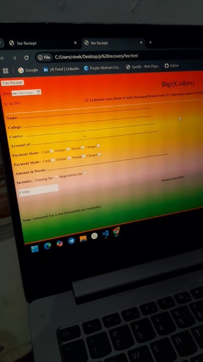 Fee receipt form using html css - YouTube