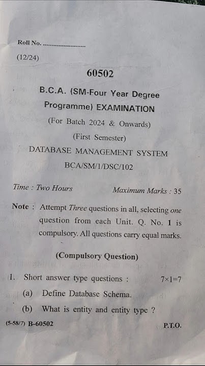 Question Paper of DBMS for BCA 1st Sem Students @lectshivani - YouTube