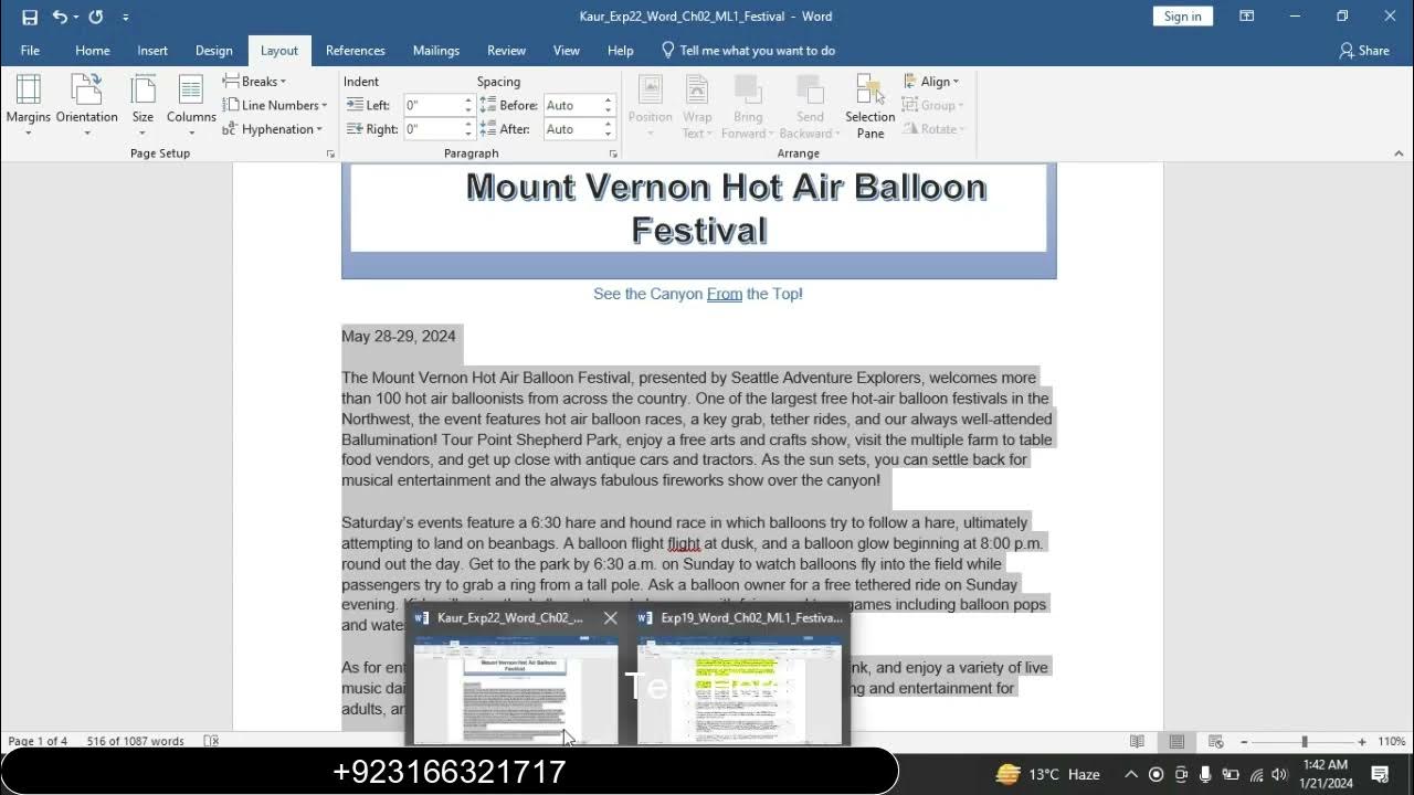 Exp19_Word_Ch02_ML1_Festival | Exp19_Word_Ch02_ML1_Festival | Full Course Deal Contact Us - YouTube