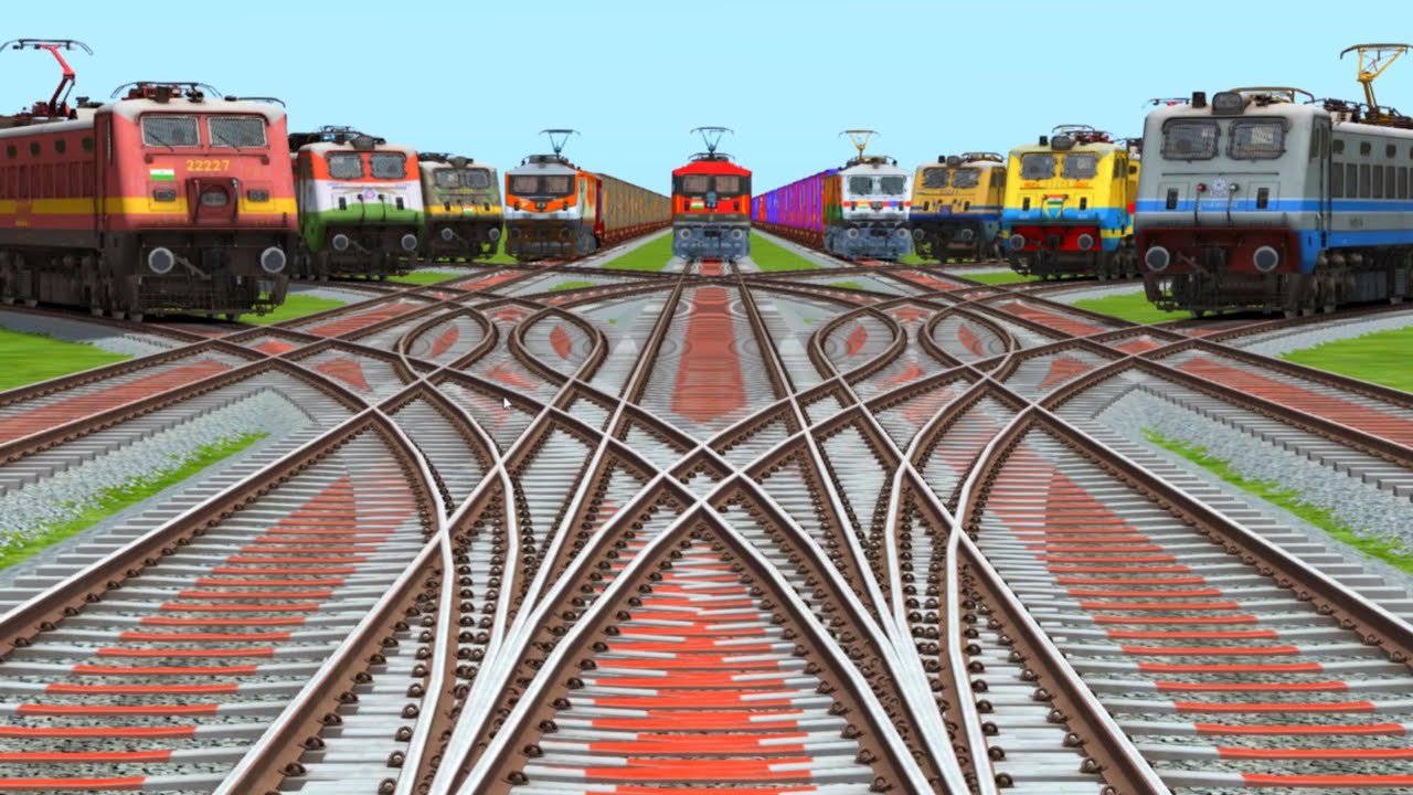 📊All Electric Trains Crossing At Bumpy Curves Railroad || download ...