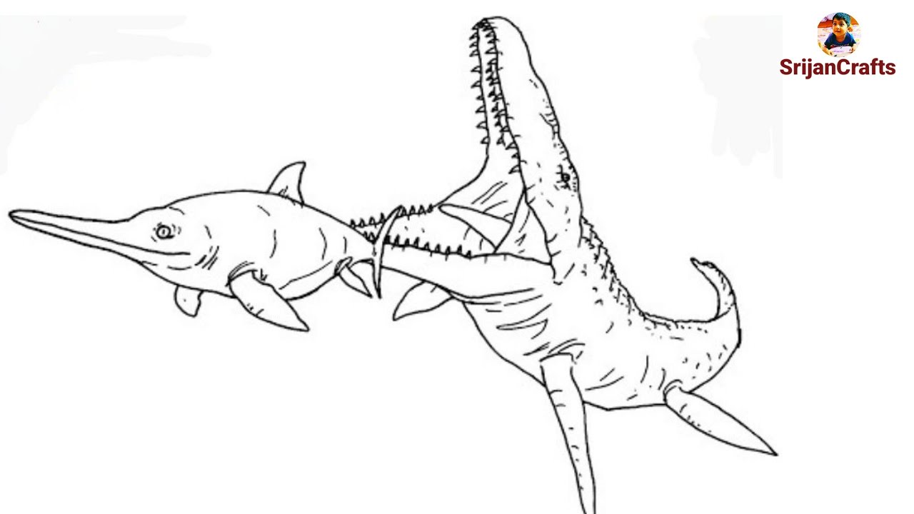 How to Draw Mosasaurus eating Ichthyosaurus | Jurassic World | Step by ...