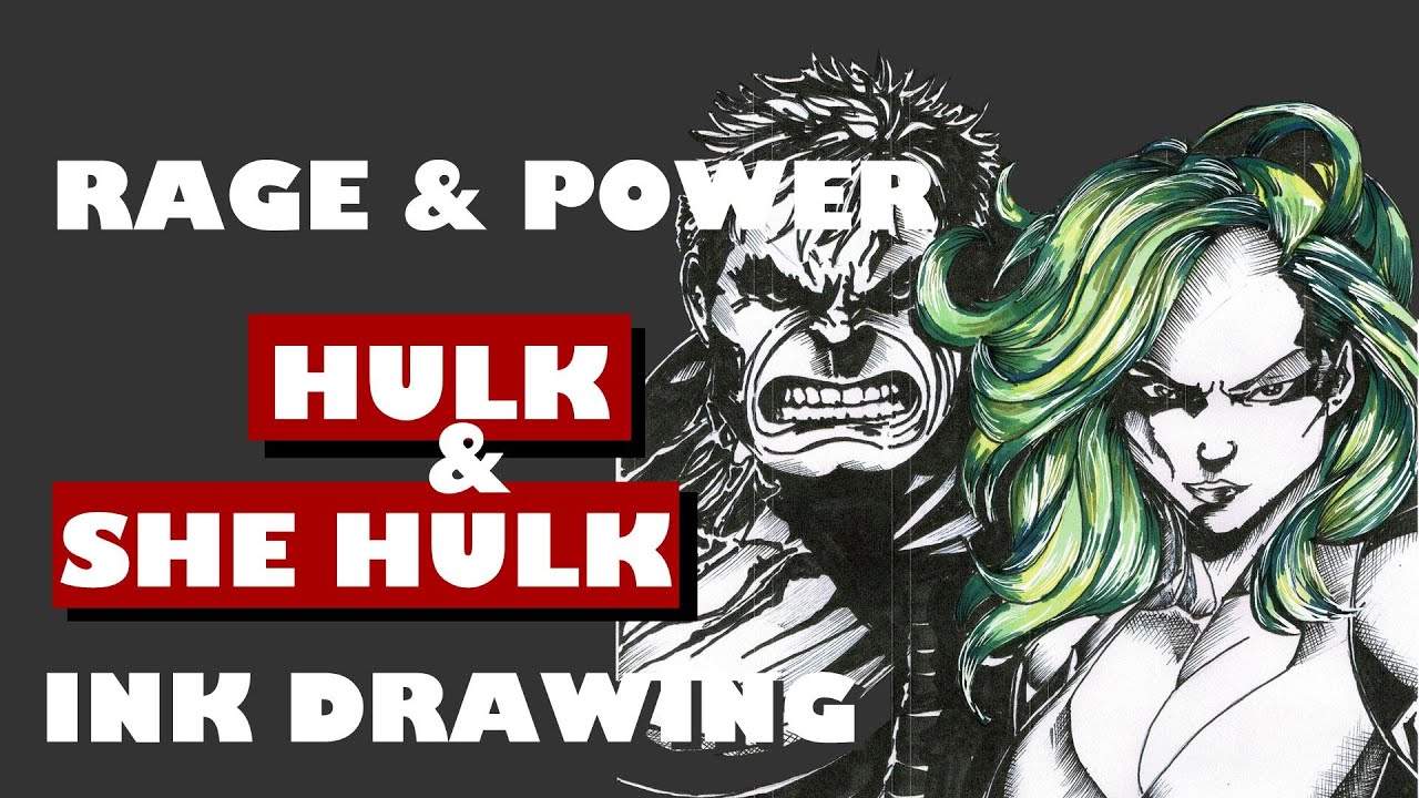 How to Draw Hulk & She-Hulk Ink Drawing! - YouTube