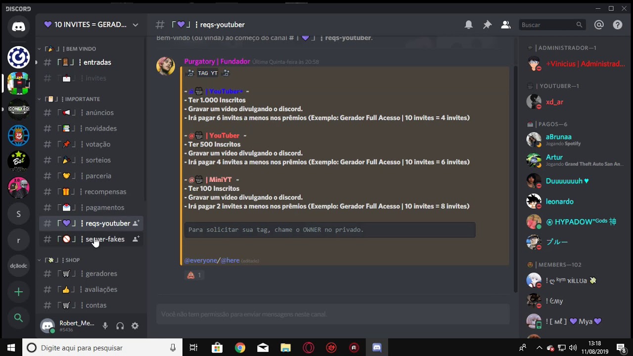 Servidor de discord que da geradores - YouTube