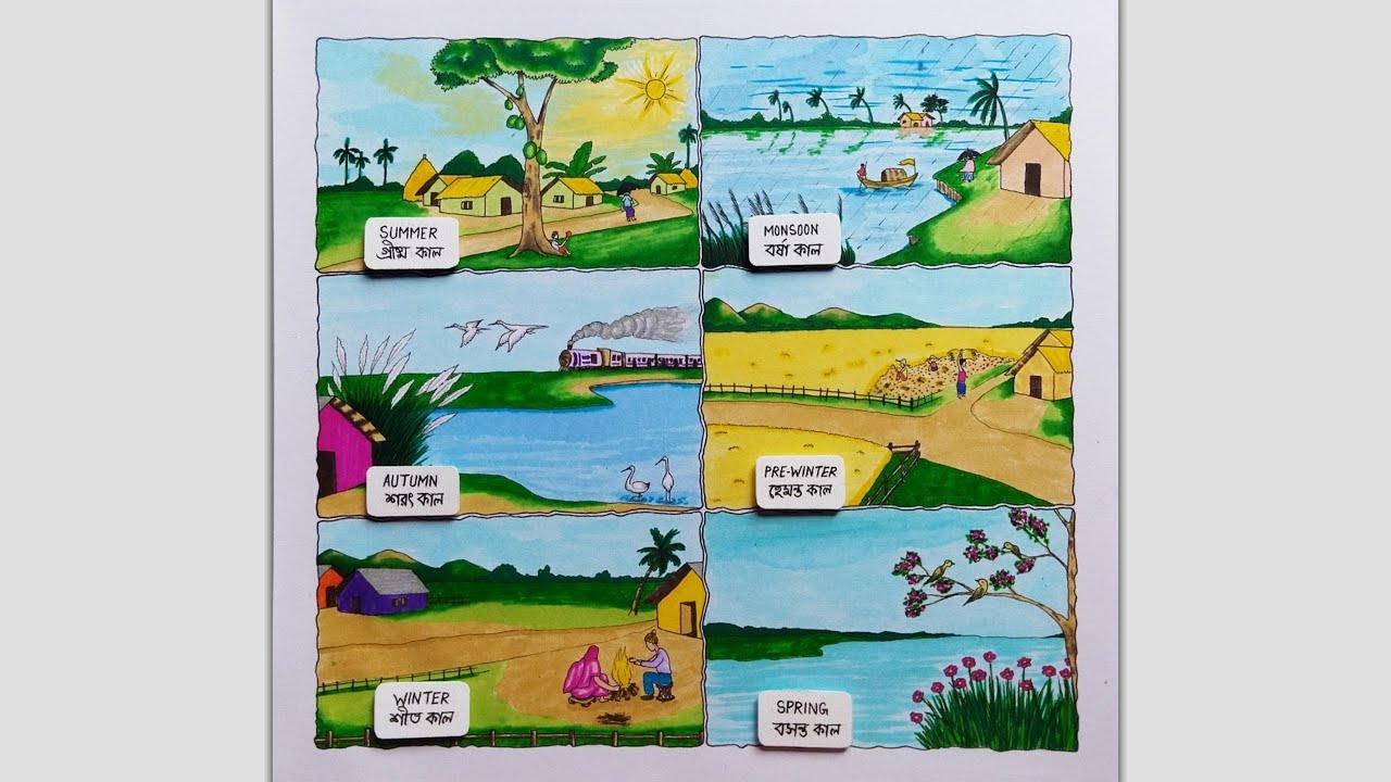 How to draw scenery of six seasons _ Step by step | Pencil sketch ...