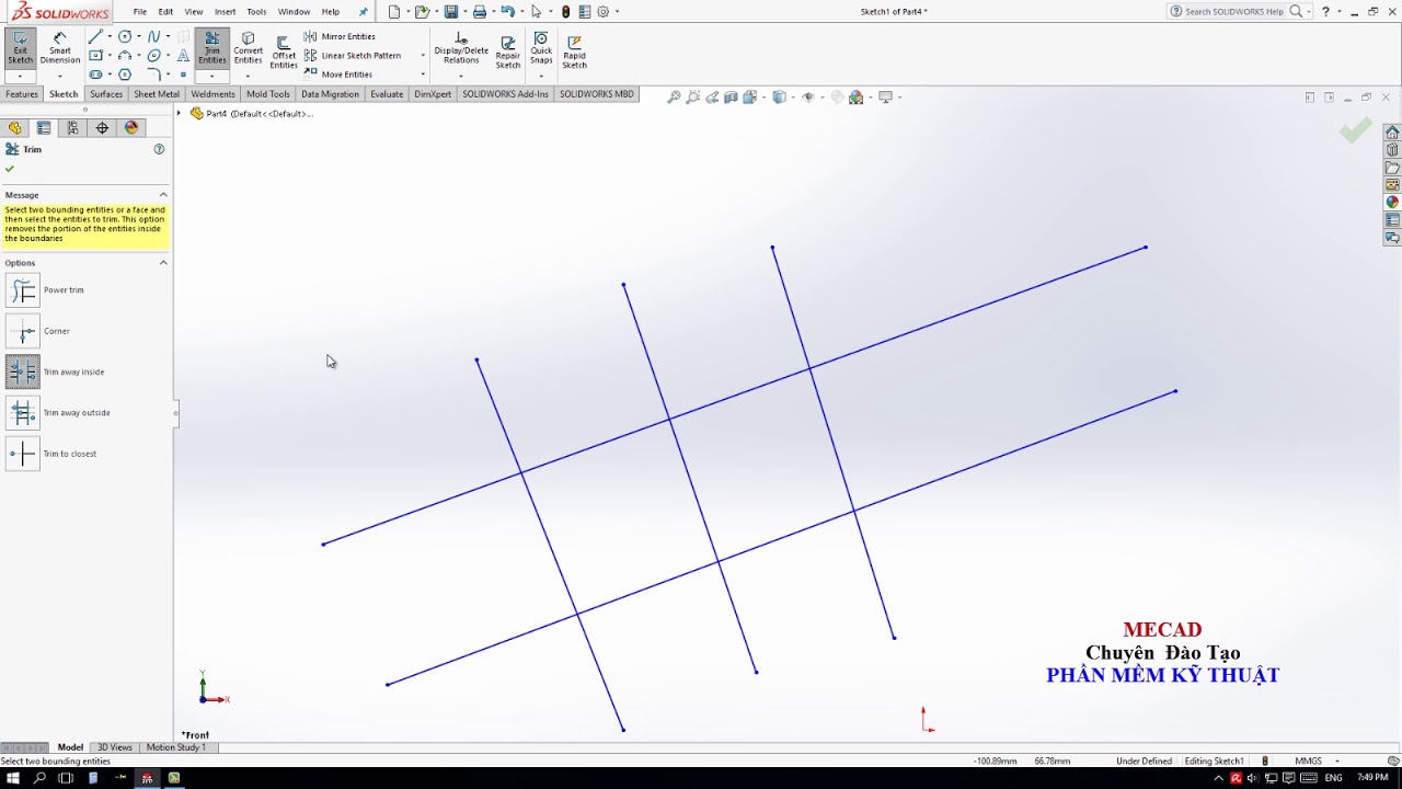 Tu hoc Solidworks 2017 -020 Lệnh Trim và Extend Trong Soldiworks - YouTube