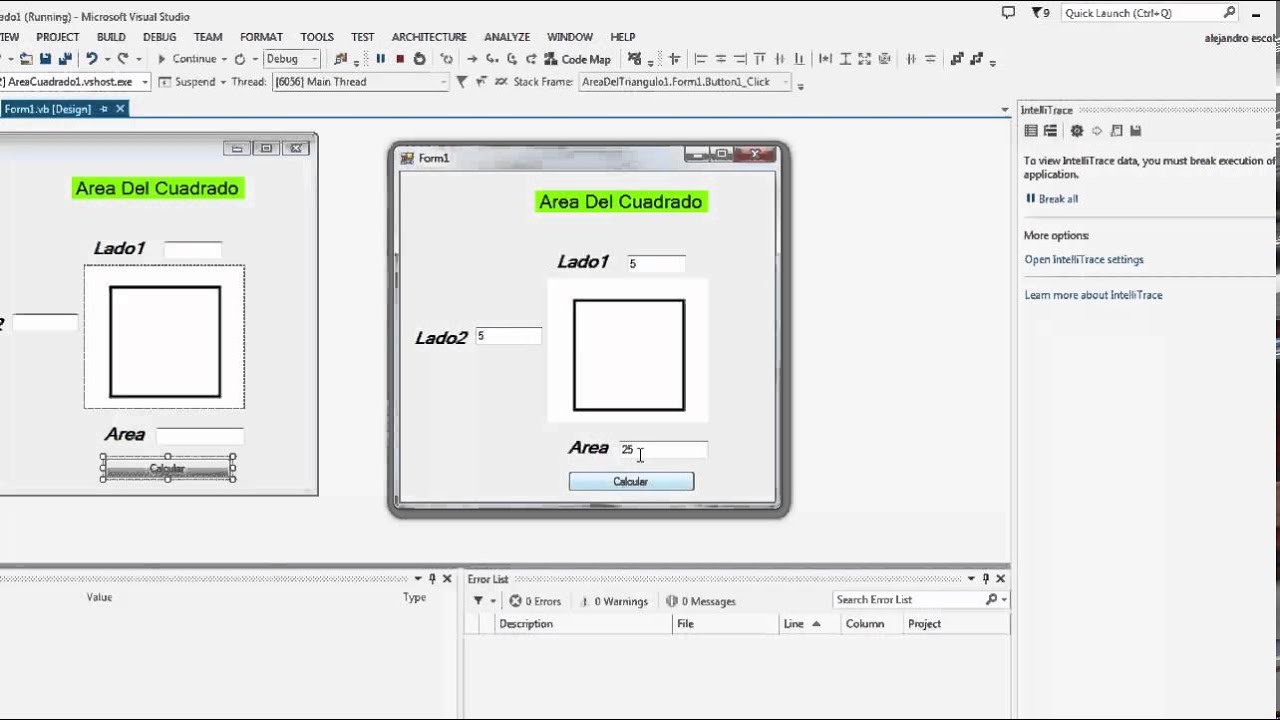 Area Del cuadrado en visual Basic y visual C# - YouTube
