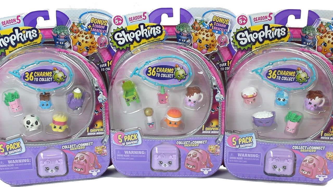 Shopkins Season 5 Unboxing 5 Packs Review with Charms - YouTube