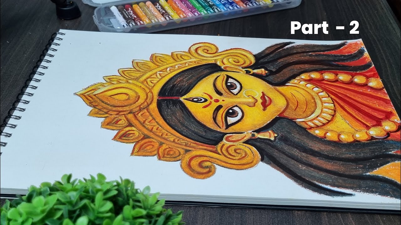 Durga Mata Drawing With Oil Pastel | Maa Durga Drawing easy - YouTube