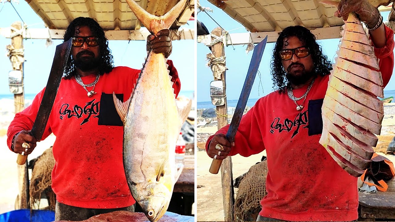 Cutting Huge Talang Queen Fish In Seconds - YouTube