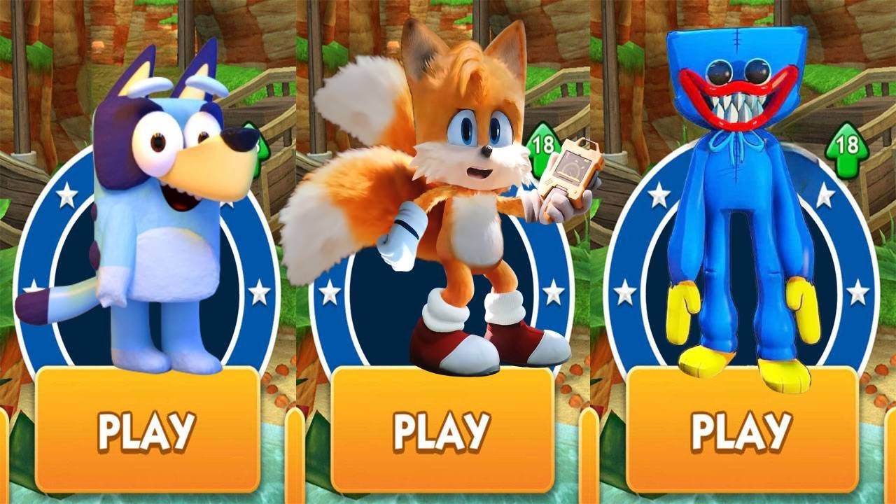 Sonic Dash - Movie Tails vs Bluey 3D Run vs Poppy Playtime Huggy Wuggy ...