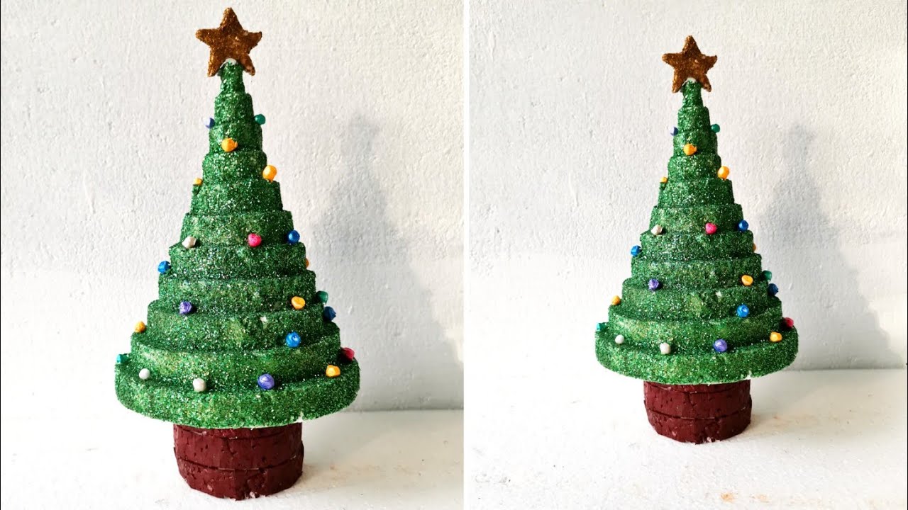 Thermocol Christmas Tree Making Ideas | Creative ideas With Thermocol ...