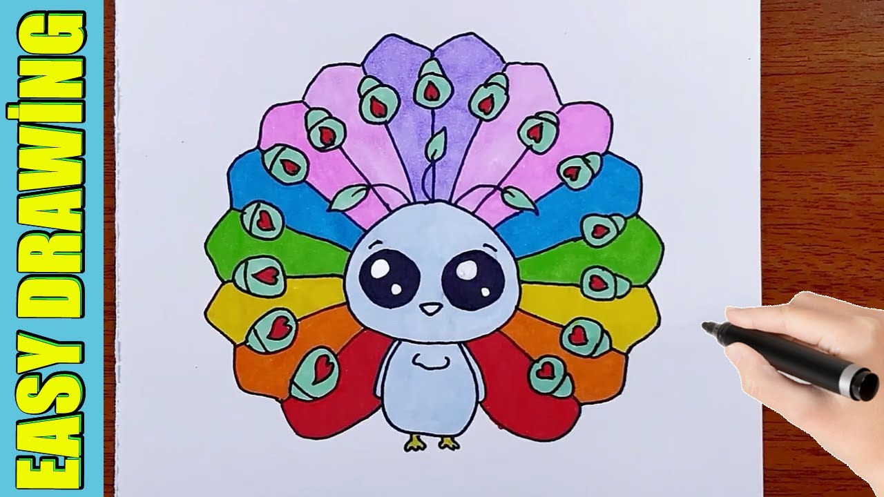 HOW TO DRAW A PEACOCK - KAWAİİ EASY STEP BY STEP TUTORİAL DRAWİNG - YouTube