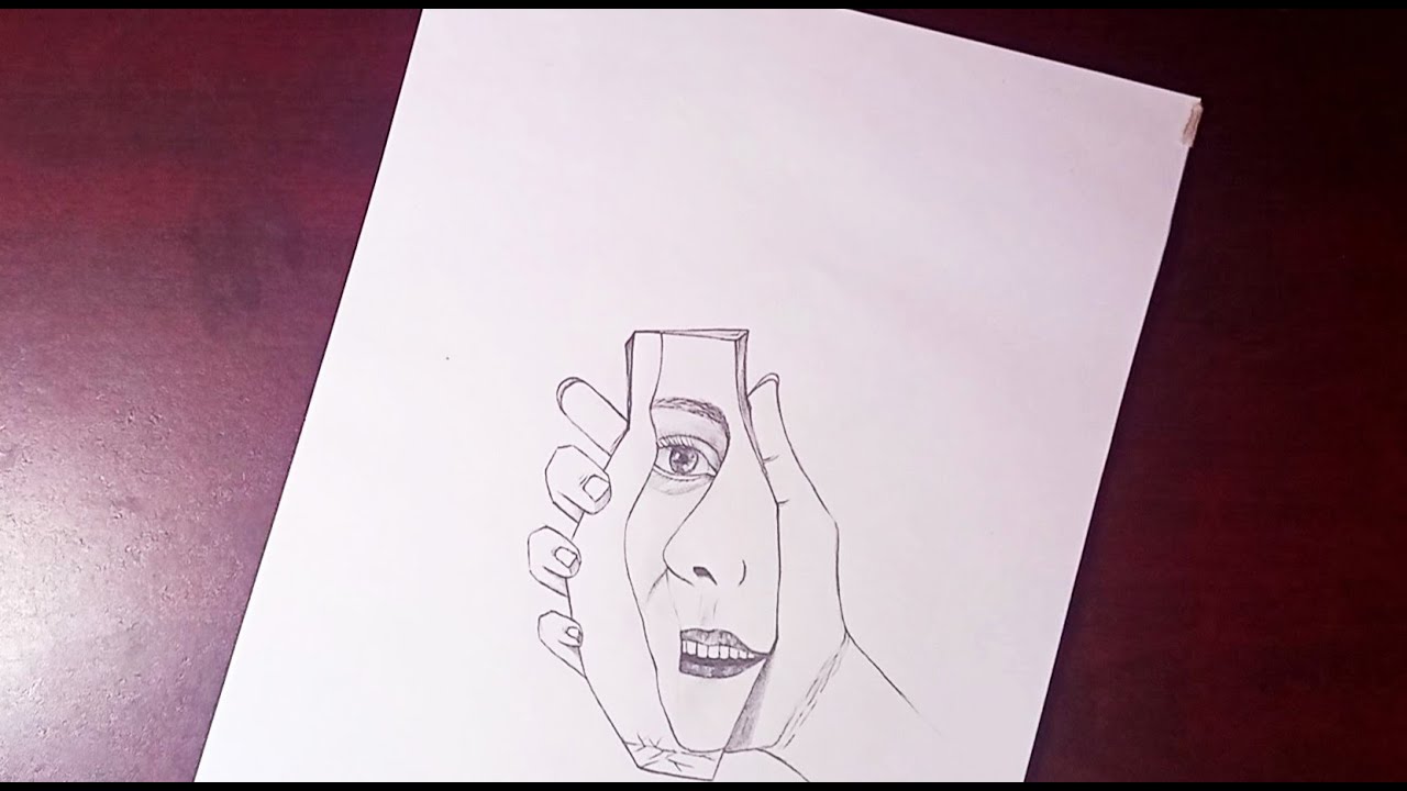 How to draw A Girl's face reflected on a Broken Mirror - step by step ...