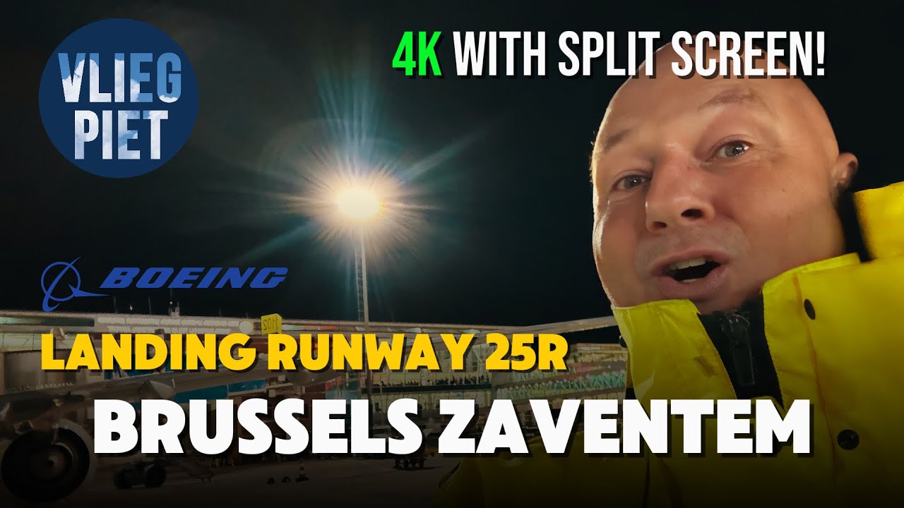 Boeing 737 Night Landing at Brussels Airport | Cockpit View Runway 25R ...