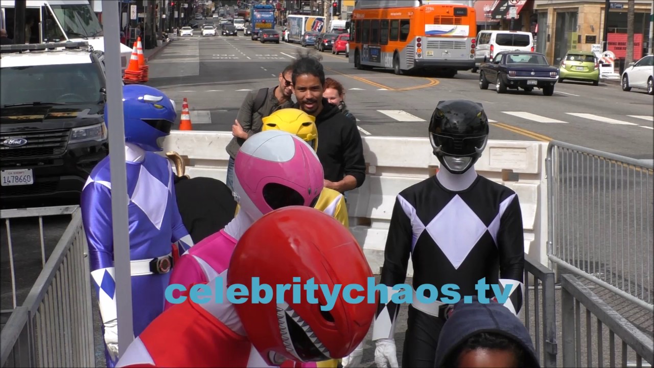 Power Ranger characters pose for a picture outside Haim Sabban star ...