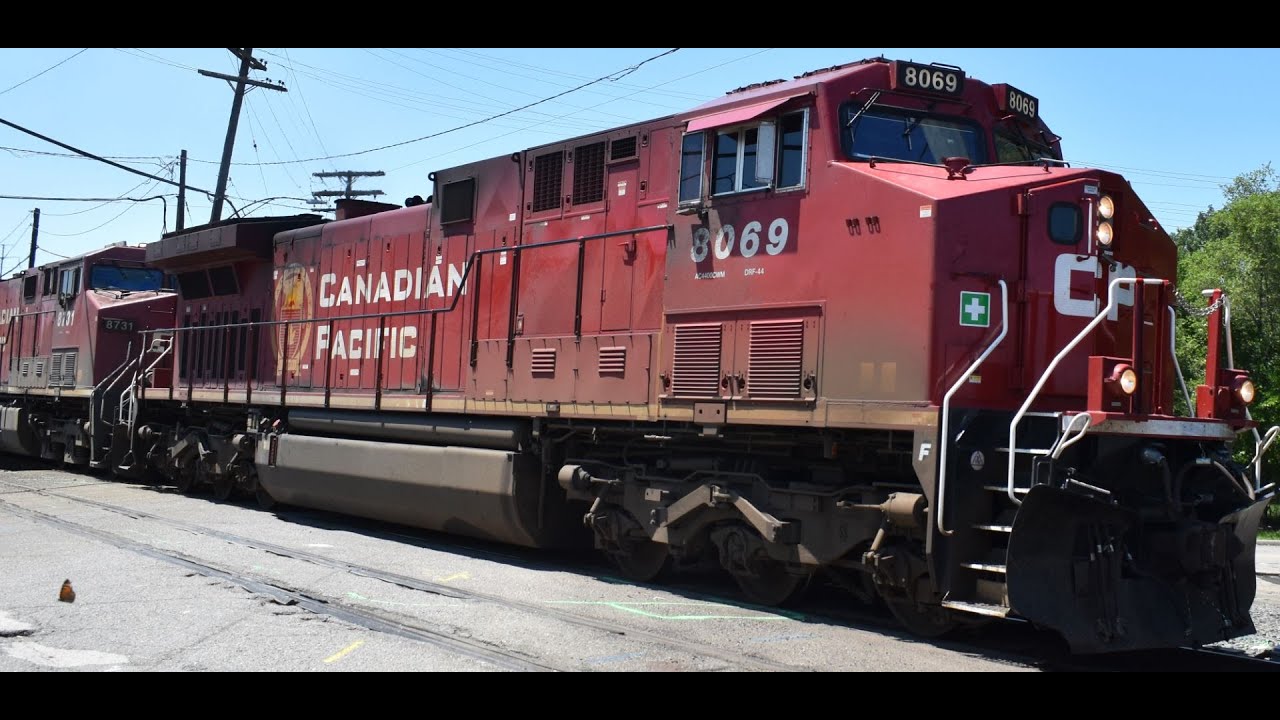Great Sounds & Sunny Day - Canadian Pacific Engine 8069, CP 8731 & CP 8793 (DPU) Hauling Freight ...