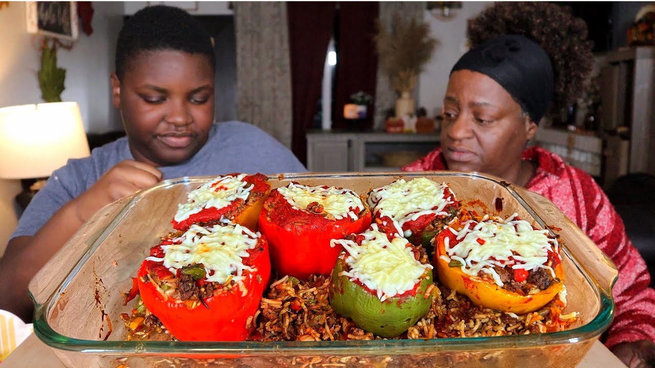 STUFFED BELL PEPPERS WITH MY GRANDSON| MUKBANG EATING SHOW! - YouTube