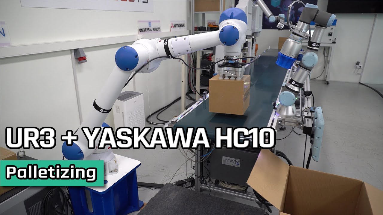 Palletizing with collaborative robots (ur3 & yaskawa hc10 through profinet) 4K - YouTube