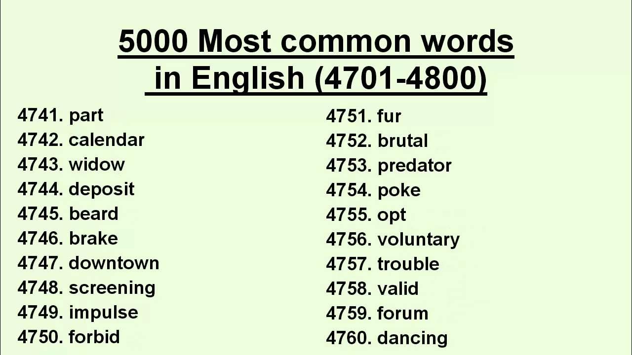 5000 Most common words in English (4701-4800) - YouTube