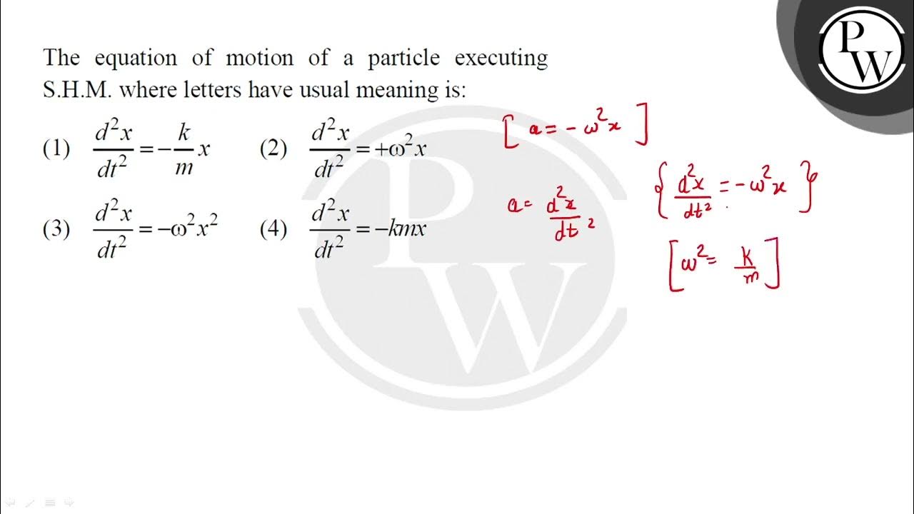 The equation of motion of a particle executing S.H.M. where letters have usual meaning is ...