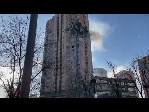 Residential building in Kyiv hit by a russian missile. February 2022