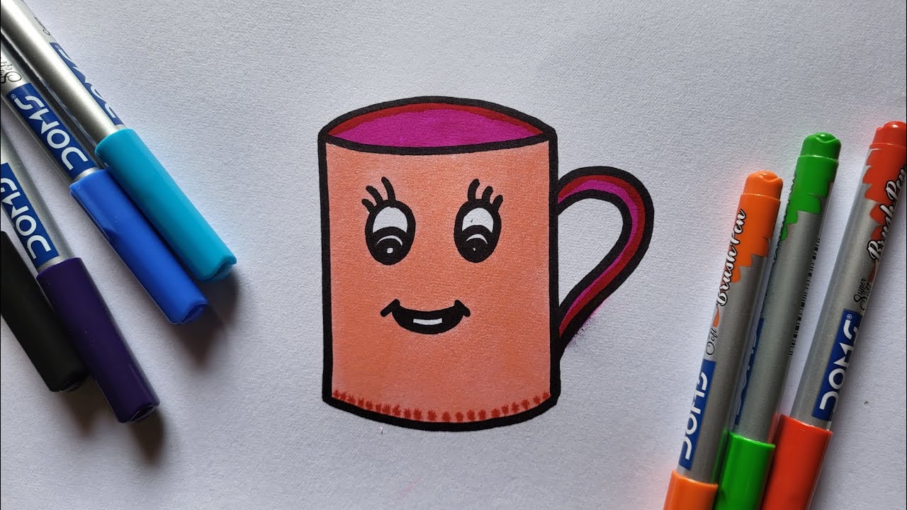 How to draw a cute cup 🍵 || Easy cup drawing for kids || Step by step ...