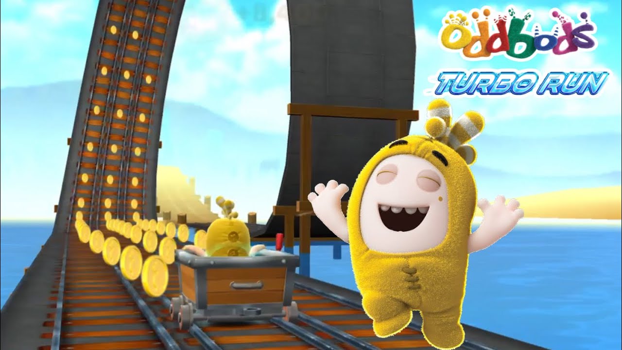 Oddbods Turbo Run game with yellow Bubbles on wagon rollercoaster - YouTube