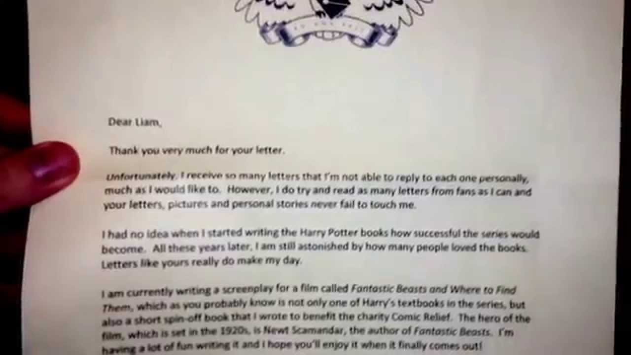 Letter from JK Rowling! - YouTube