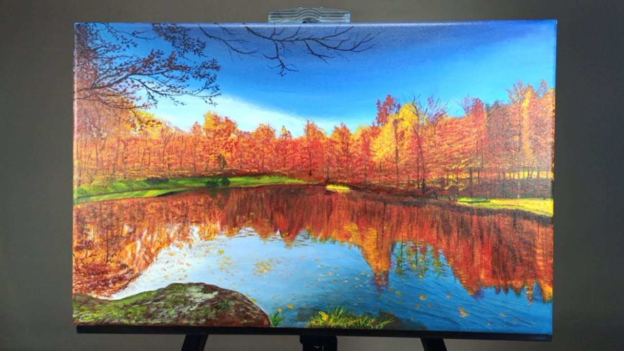 Lake Reflection Acrylic Painting - YouTube